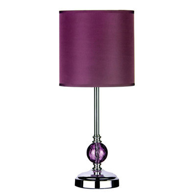 Orsina Purple Glass Table Lamp With Chrome Base, Shiny Glass Night ...