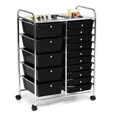 Costway 15-Drawer Storage Trolley Mobile Organiser Shelving Unit ...