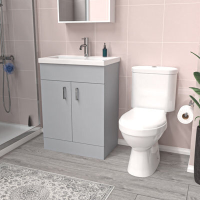 Nes Home Matte Grey 600 mm Basin Vanity Unit & Toilet by B&Q | ufurnish.com