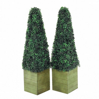 Oypla Set Of 2 Artificial Topiary Boxwood Pyramid Trees 90Cm Indoor ...
