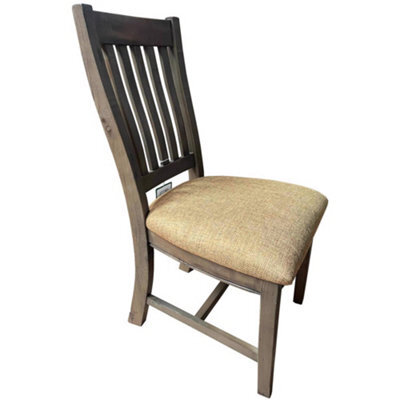 FWSTYLE Set Of 2 Reclaimed Pine Dining Chairs With Padded Fabric Seat ...