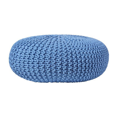 Homescapes Blue Large Round Cotton Knitted Pouffe Footstool by B&Q ...