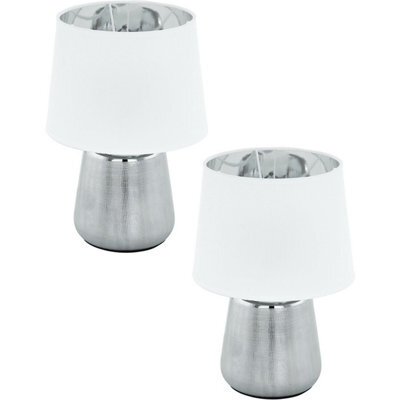 Elegant 2 Pack Silver Base Table Lamps With White And Silver Fabric ...