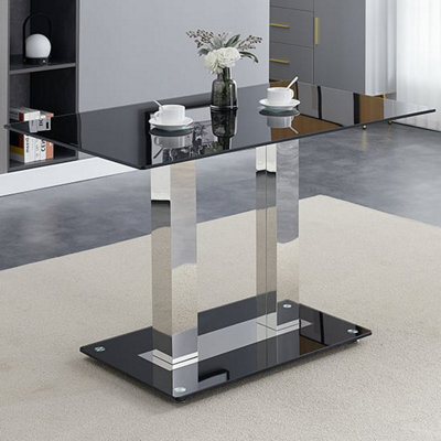 Furniture In Fashion Jet Small Black Glass Dining Table With Chrome ...