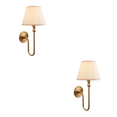 Loops Stylish Dimmable Wall Light Set - Brushed Brass & Vintage White ...
