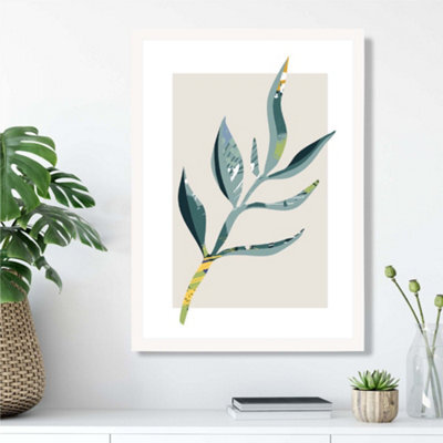 Artze Wall Art Papyrus Leaf Teal And Green Mid Century Modern Framed ...