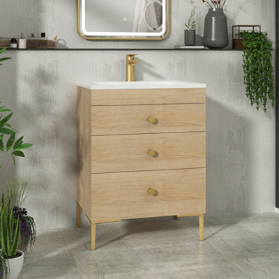 Royal Bathrooms Royal Bathroom Verona 600mm Natural Oak 3-Drawer Floor ...