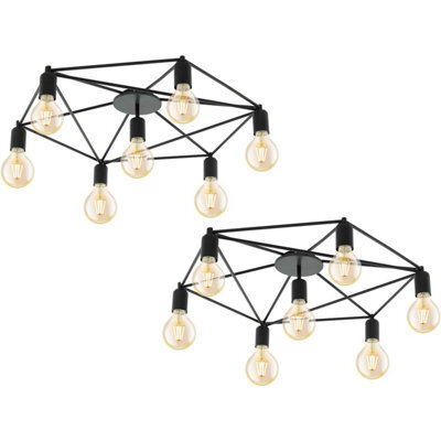 2 Pack Black Pentagon Ceiling Lights E27 7X60W Modern Design by B&Q ...