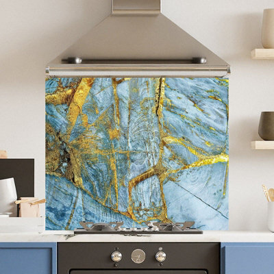 Choose Your Print Premium 90 X 75Cm Light Blue Gold Marble 6mm Glass ...
