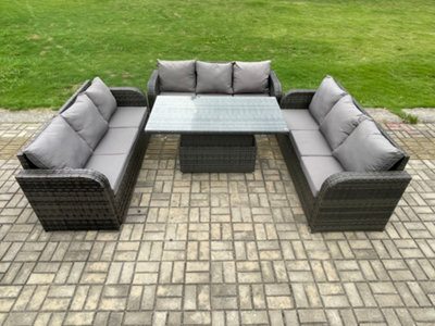 Fimous Patio Garden Dining Set Outdoor Rattan Furniture Lounge Sofa ...
