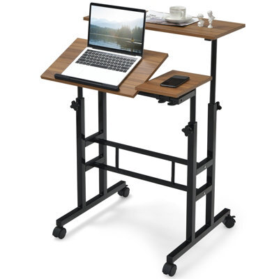 Costway Mobile Standing Desk Laptop Cart W/ Flip-Over Desktop Portable ...