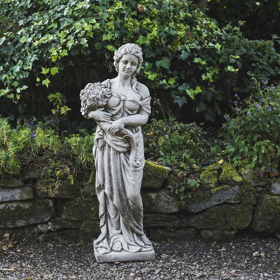 Tall Stone Cast Lady With Flowers by B&Q | ufurnish.com