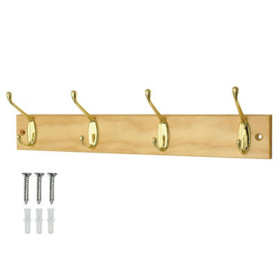 Keypak Coat Rack Wall Mounted Polished Brass 4 Double Hooks - Solid ...
