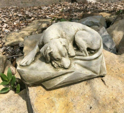 Burgess Sleeping Dog Stone Statue Outdoor Garden Ornament Puppy Dog ...