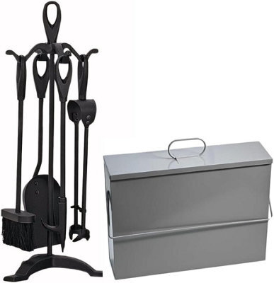 Trendi Fireside Ash Carrier Metal Hot Tidy Box Container With 5Pc Cast ...