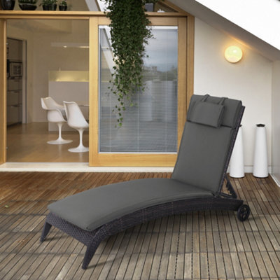Outsunny Garden Sun Lounger Thick Relaxer Pad With Pillow Grey by B&Q ...