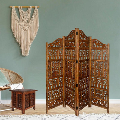 Topfurnishing 4 Panel Heavy Duty Carved Screen Wooden Gamla Design ...