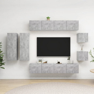 Walplus 8 Piece Tv Cabinet Set Concrete Grey Engineered Wood by B&Q ...