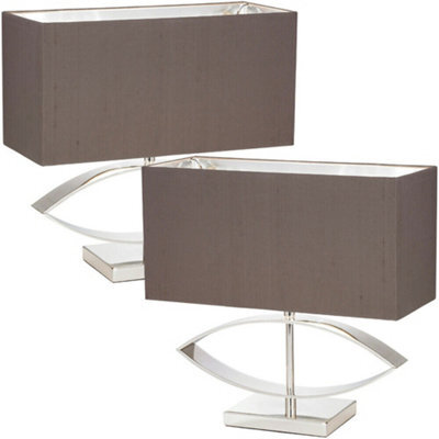 2 Pack Rectangle Table Lamp Light Silver Taupe Shade Square Base Desk ...