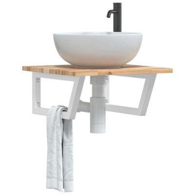 Berkfield Basin Shelf Wall Mounted Steel And Solid Wood Acacia by B&Q ...