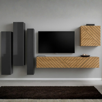 Switch Lamel Iii Wall Unit Modern Living Room Furniture Set Graphite ...