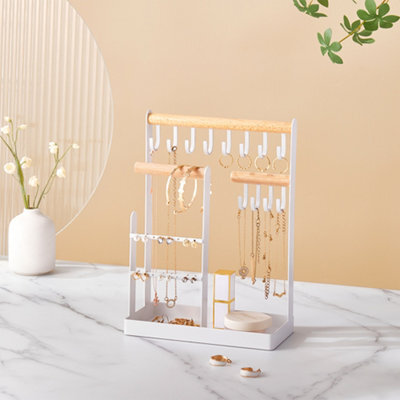 Living And Home White 3-Tier Fashionable Metal And Wood Jewelry Display ...