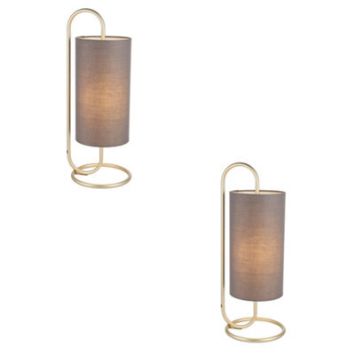 2 Pack Modern Antique Brass Oval Table Lamp Desk Light & Grey Fabric ...