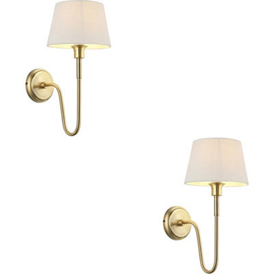 Loops 2 Pack Indoor Antique Brass Plate Wall Light - Ivory Linen Mix ...