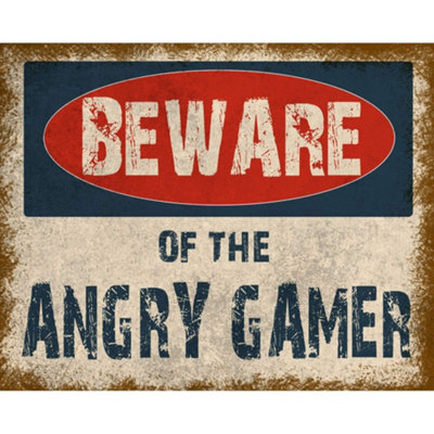 Geko Vintage Metal Sign - Beware Of The Angry Gamer by B&Q | ufurnish.com