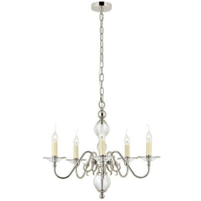 Flemish Ceiling Pendant Chandelier Polished Nickel & Crystal Curved 5 ...