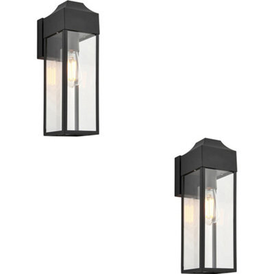 Loops 2 Pack Ip44 Outdoor Wall Light - Matt Black Rectangle Clear Glass ...