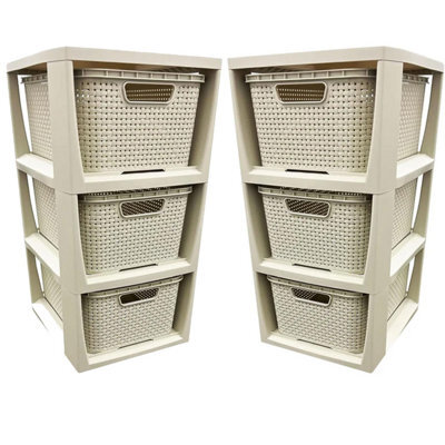 STAR SUPPLIES 3 Drawer Large Spacious Rattan Effect Cream Home Office ...