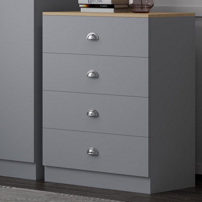 Fwstyle 4 Drawer Chest Of Drawers Matt Grey Oak Top Bedroom Furniture ...