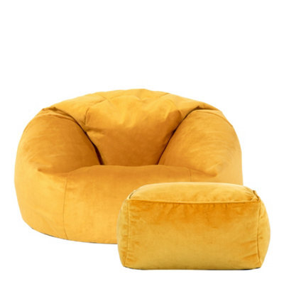 icon Kingston Classic Velvet Bean Bag Chair & Pouffe Ochre Yellow Bean ...
