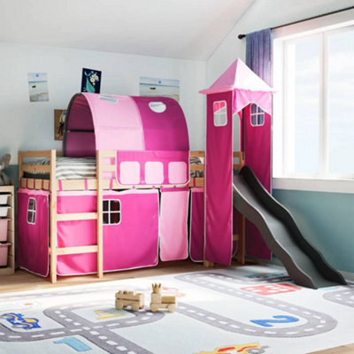 Berkfield Kids' Loft Bed With Tower Pink 90X200 Cm Solid Wood Pine by B ...