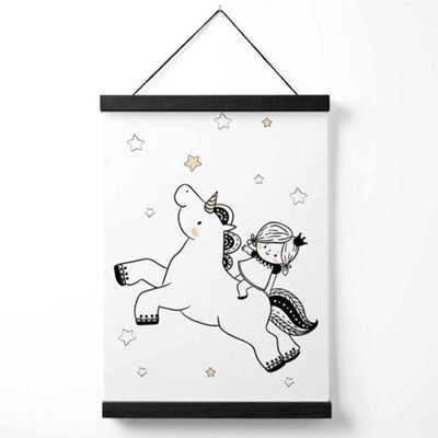 Artze Wall Art Scandi Princess Little Girl And Unicorn Medium Poster With Black Hanger by B&Q ...