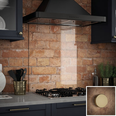 Crystal Clear Glass Splashback With Brass Cap 600 X 700 X 6mm by B&Q ...