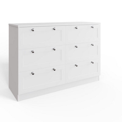 Fwstyle White 6 Drawer Panelled Chest Extra Deep Drawers (H) 77Cm (W ...