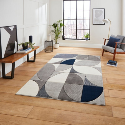 Geometric Modern Grey Navy Rug-80Cm X 150Cm by B&Q | ufurnish.com