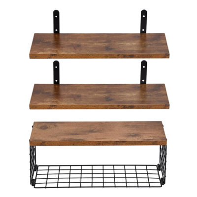 Living And Home Four-Layer Dark Wood Wall-Mounted Floating Shelves With ...