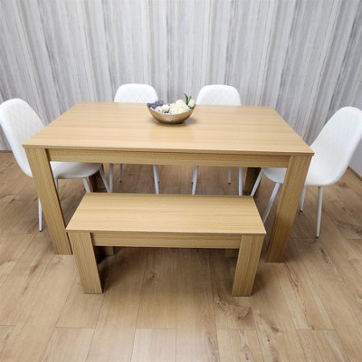 Kosy Koala Dining Table Set Oak Effect Table With 4 White Chairs And ...