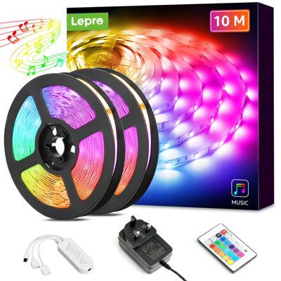Lepro Rgb Led Strip Light 10M (5Mx2) Kit, Remote Control, Music Sync ...