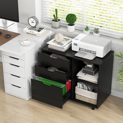Costway Rolling Lateral Filing Cabinet With 3 Pull-Out Drawers by B&Q ...