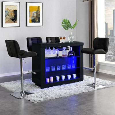Furniture in Fashion Fiesta Black High Gloss Bar Table With 4 Candid ...