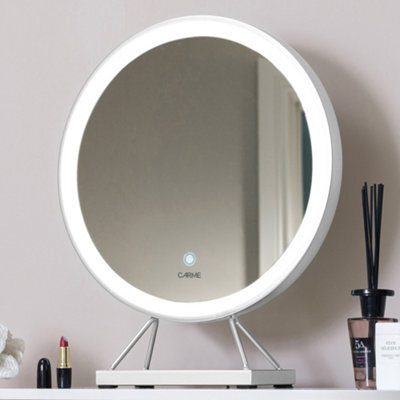 CARME Home Belle Medium Silver Frame Touch Sensor Led Makeup Mirror ...