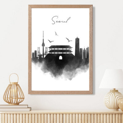 Artze Wall Art Seoul Watercolour Skyline City Framed Print Size: A3 ...