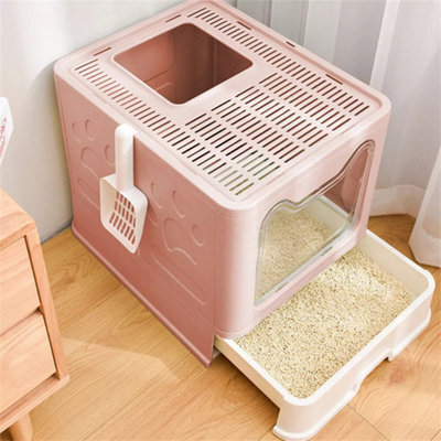 Bingopaw Pink Cat Litter Box With Scoop Large Foldable Litter Box With ...