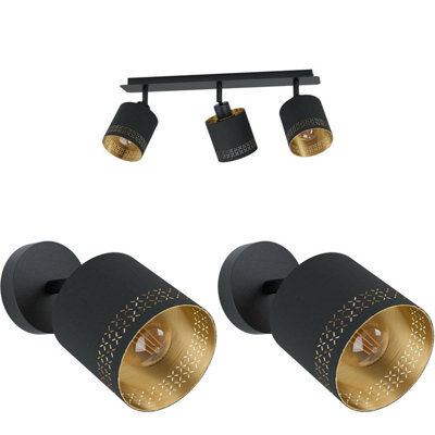 Elegant Black And Gold Ceiling Spot Light With Two Matching Wall Lights ...