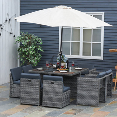 Outsunny Patio 9 Pcs Rattan Dining Table Set Garden Wicker Cube Sofa ...