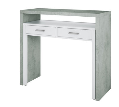 Ambra Extending Computer Desk With 2 Drawers - White & Cement (H)87Cm ...
